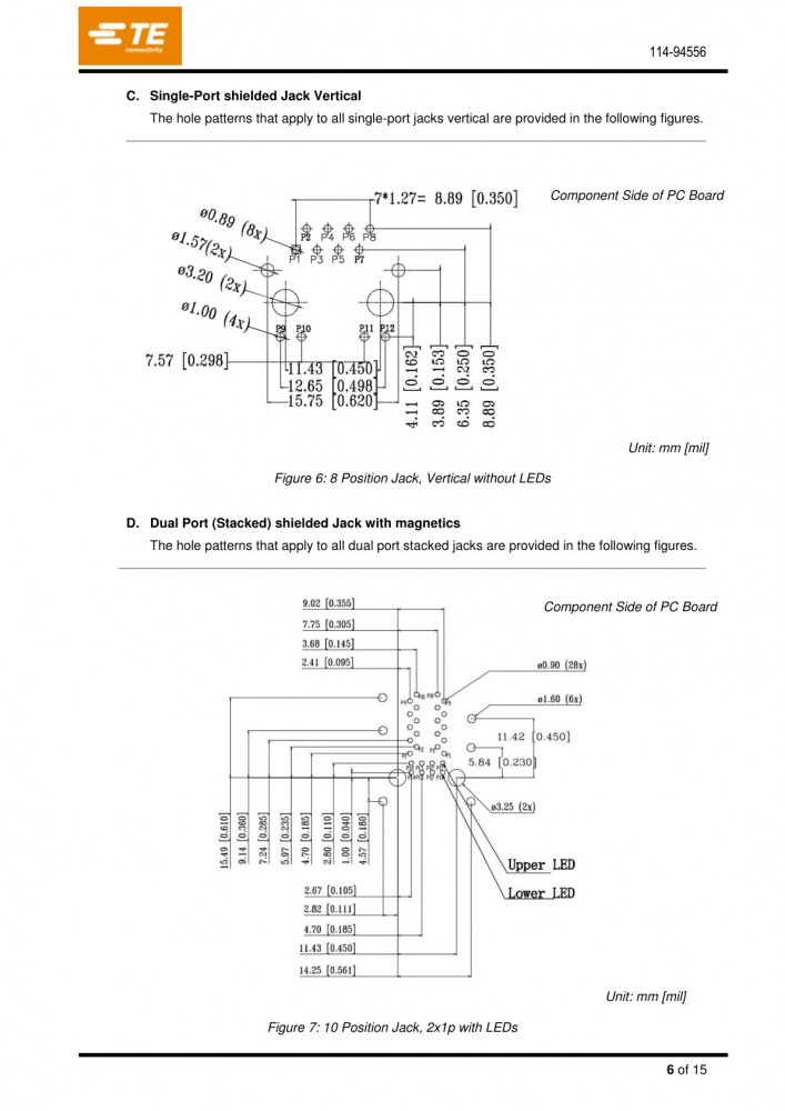 TE Connectivity RJ45 magnetics PoE specification page 6