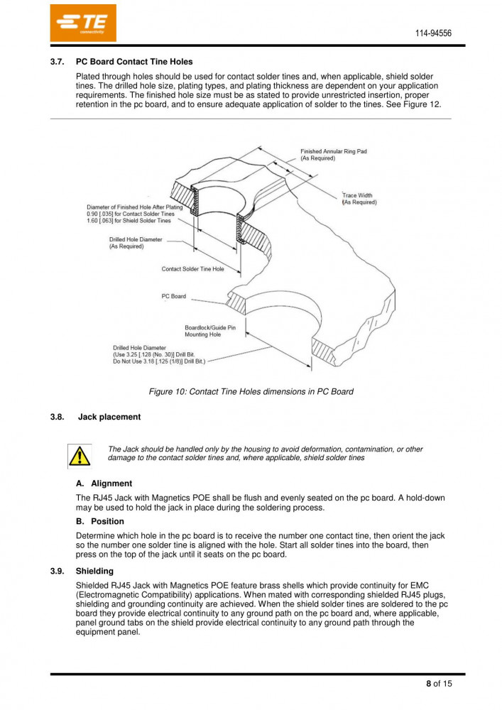 TE Connectivity RJ45 magnetics PoE specification page 8