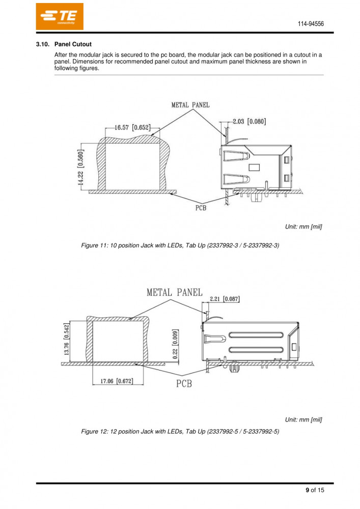 TE Connectivity RJ45 magnetics PoE specification page 9