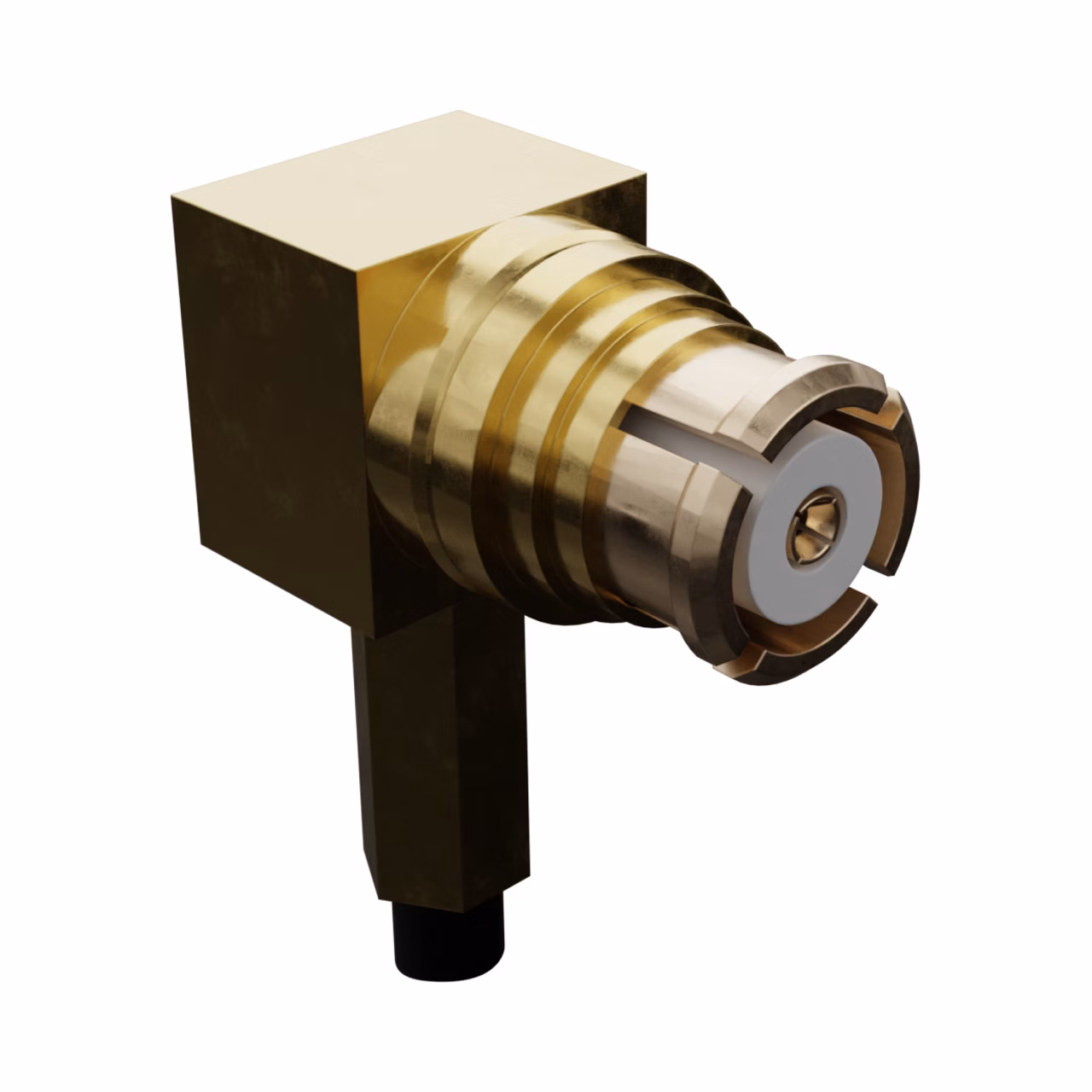 SMP Jack, Right-Angle, Crimp, Brass Body, Gold (Au) Plated, 1.13mm Cable, Tray, 50 Ohms for sale