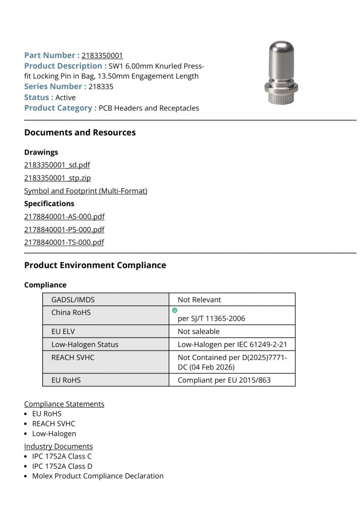 MOLEX 2183350001 technical document image, page 1