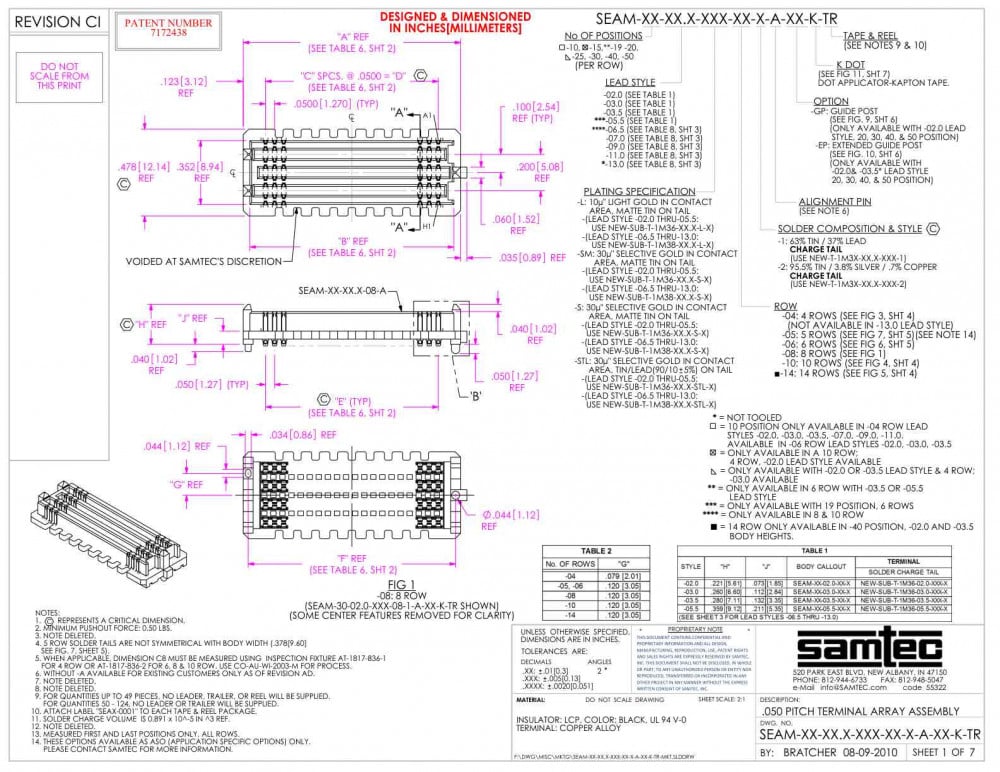 Samtec SEAM drawing page 1