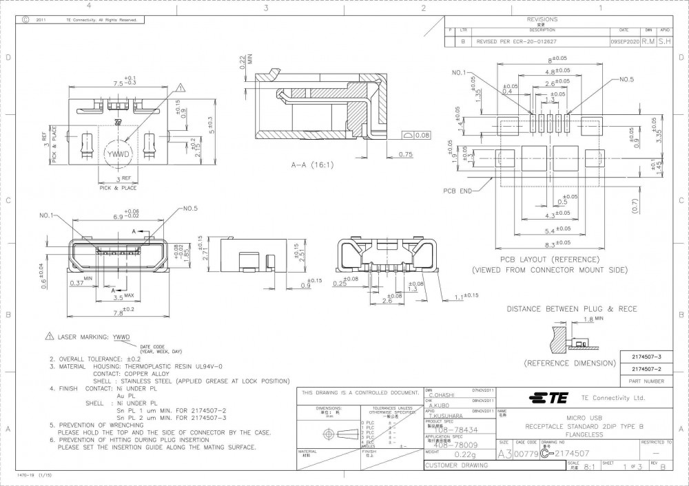 TE Connectivity 2174507-2 drawing page 1