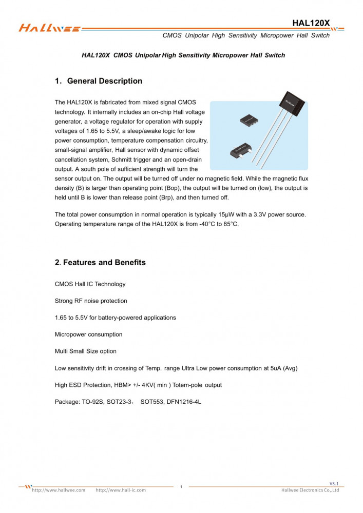 HAL1201NSO datasheet page 1