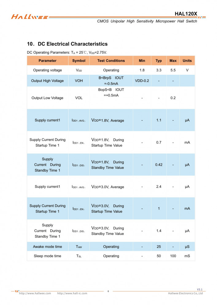 HAL1201NSO datasheet page 6