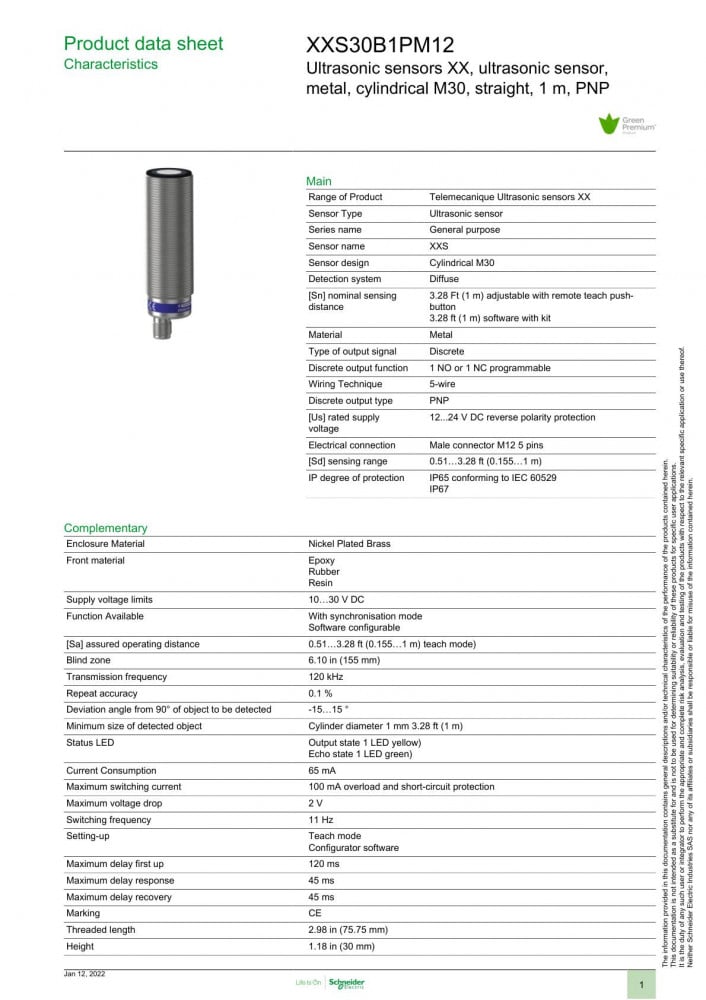 XXS30B1PM12 technical document page 1