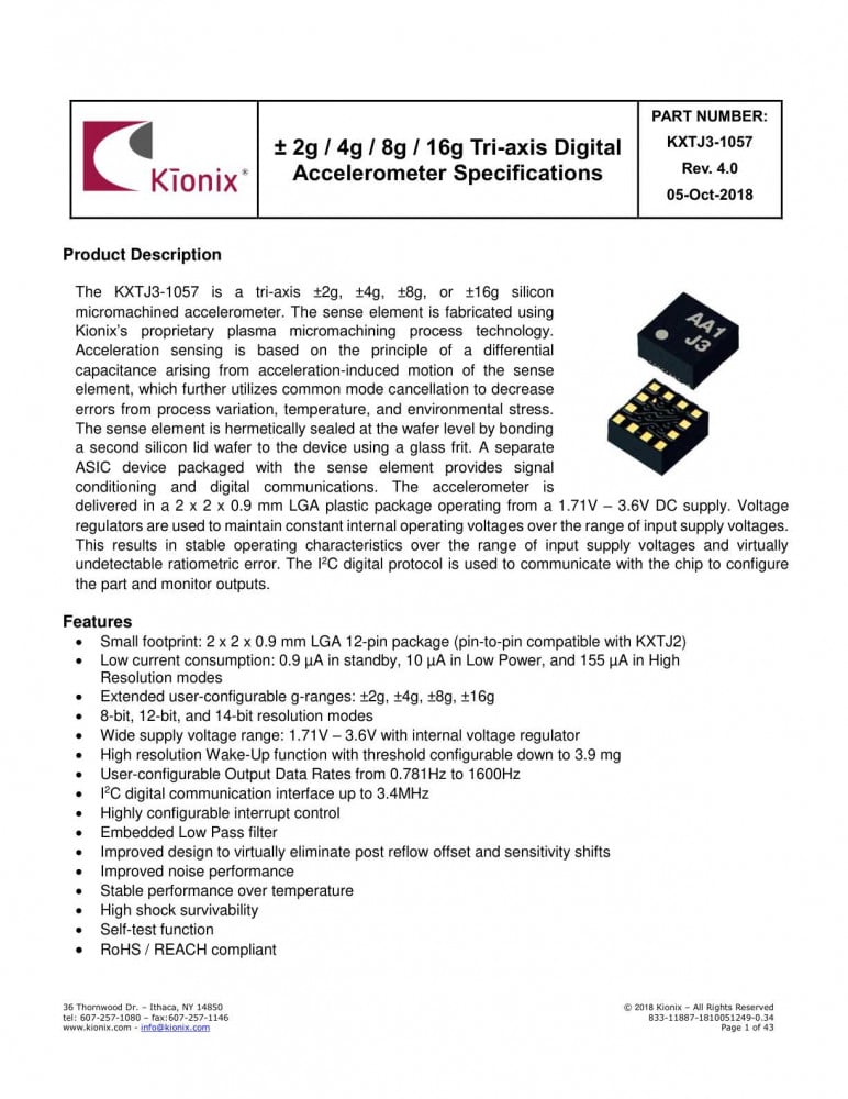 KXTJ3-1057 datasheet page 1