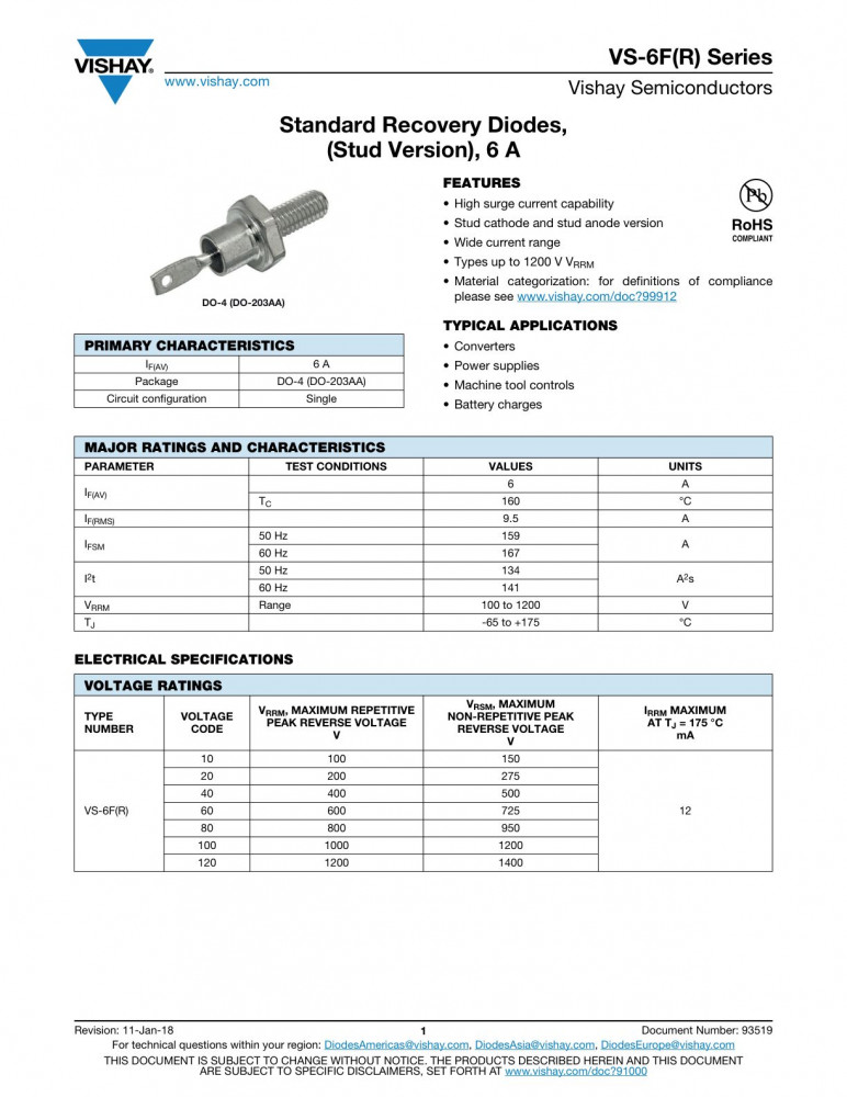 VS-6F datasheet page 1