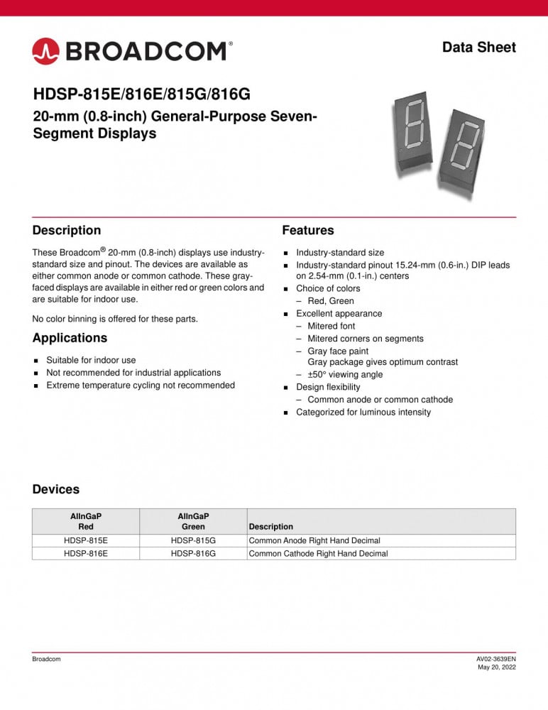 HDSP-815E datasheet page 1