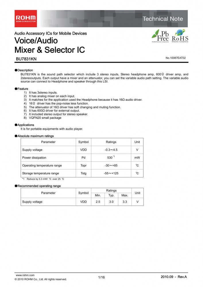 BU7831KN-E2 datasheet page 1