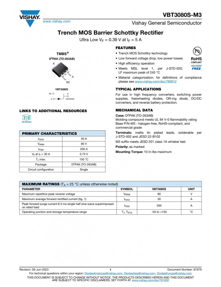 VBT3080S-M3 datasheet page 1
