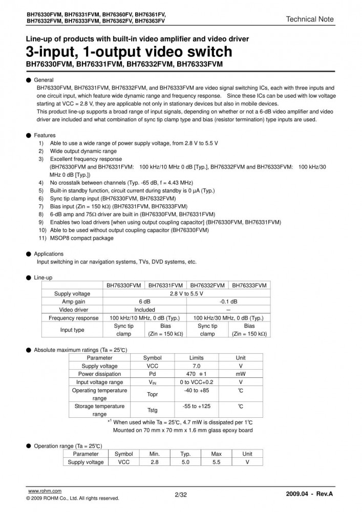 BH76362FV-E2 technical document page 2