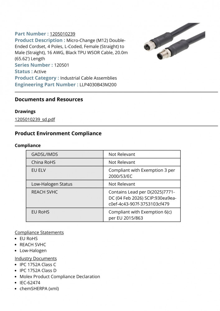 Molex product drawing, page 1