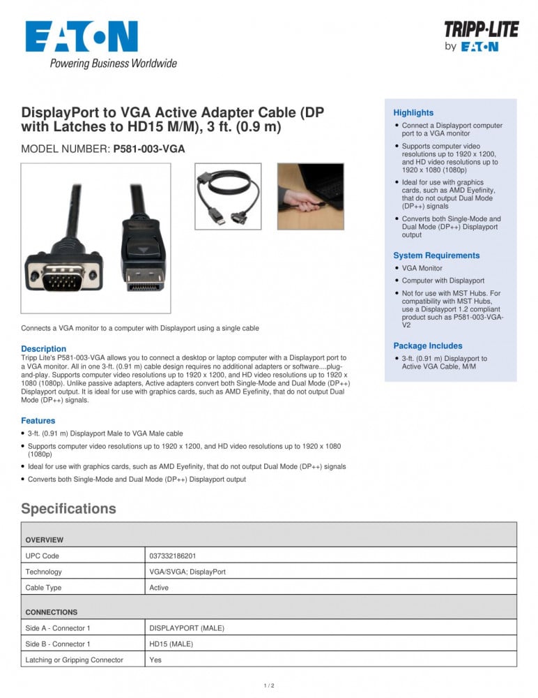 P581-003-VGA technical document page 1