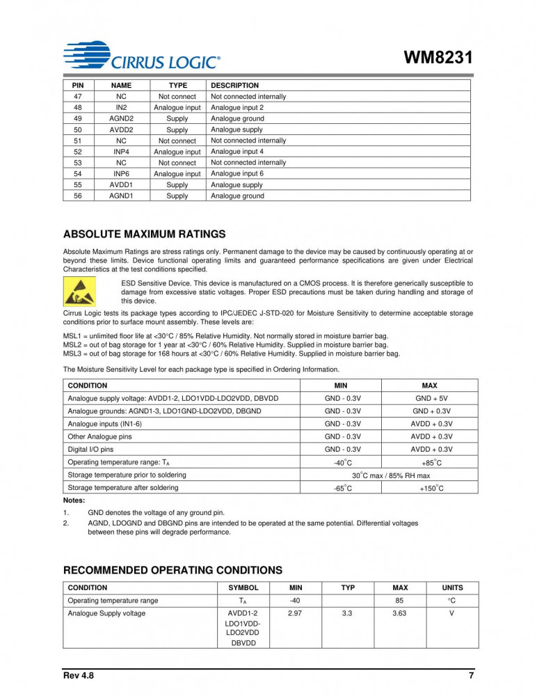 WM8231 document page 7