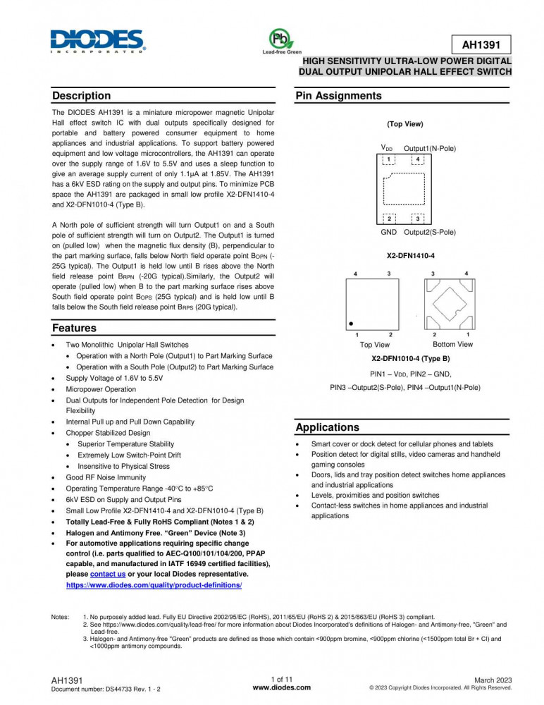AH1391-FS4-7 datasheet page 1