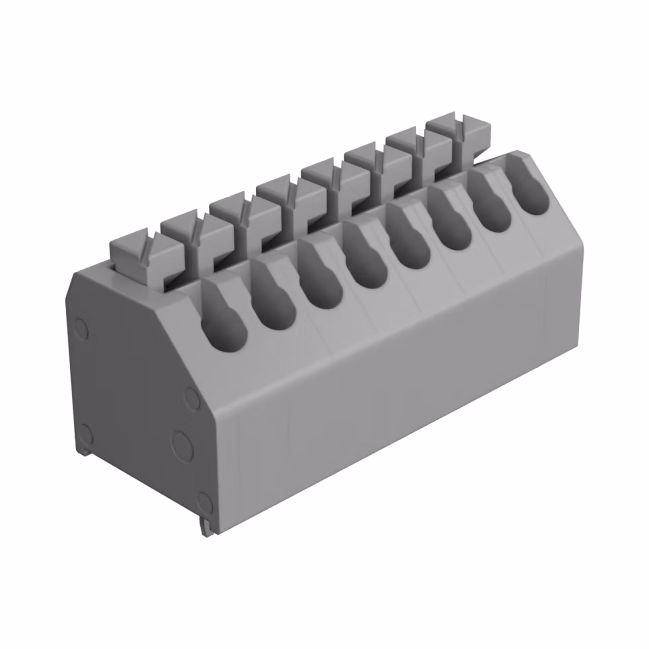 3.50mm Pitch, Eurostyle Fixed-Mount Push-Button Terminal Block, 45° Modular, 5A, 20-16 AWG, Light Gray, 8 Circuits for sale