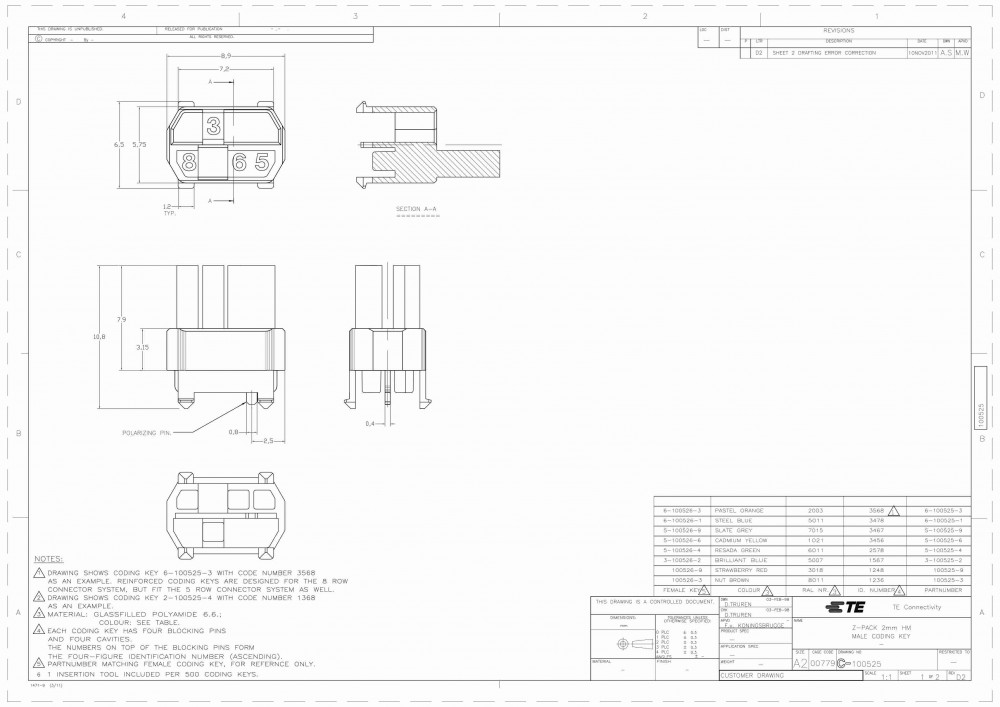 TE Connectivity 3-100525-5 technical drawing page 1