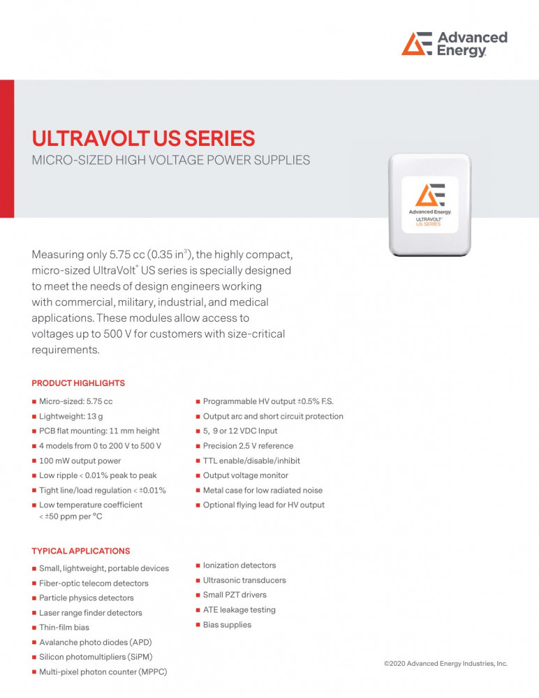 Advanced Energy UltraVolt US Series datasheet page 1