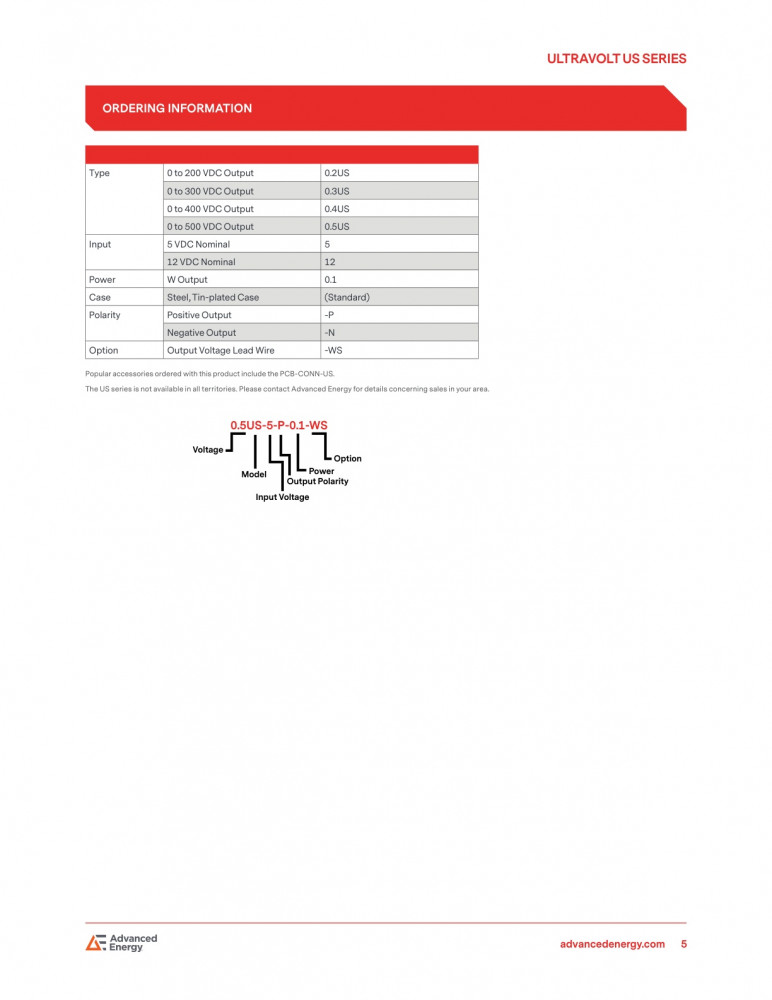 Advanced Energy UltraVolt US Series datasheet page 5
