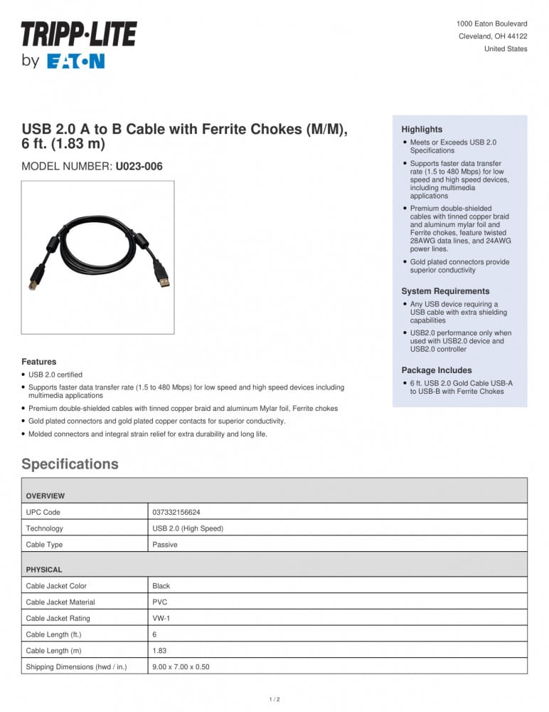 EATON U023-006 technical document page 1