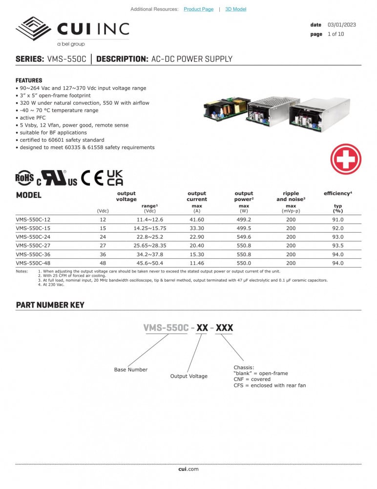 CUI VMS-550C datasheet page 1