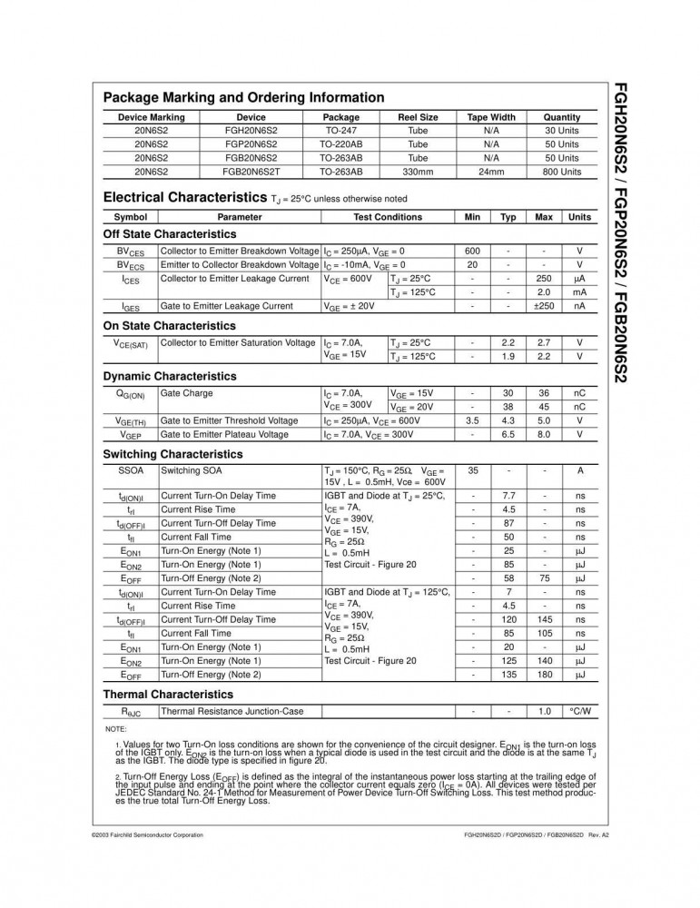 FGB20N6S2 datasheet page 2