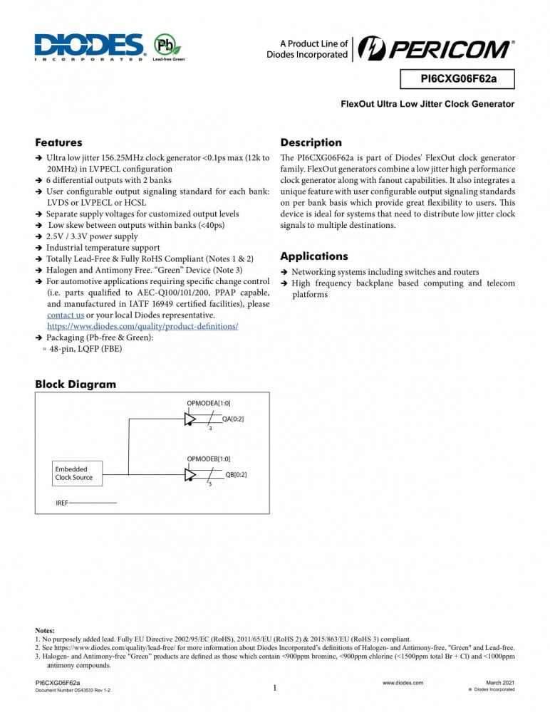 PI6CXG06F62AFBEIE datasheet page 1