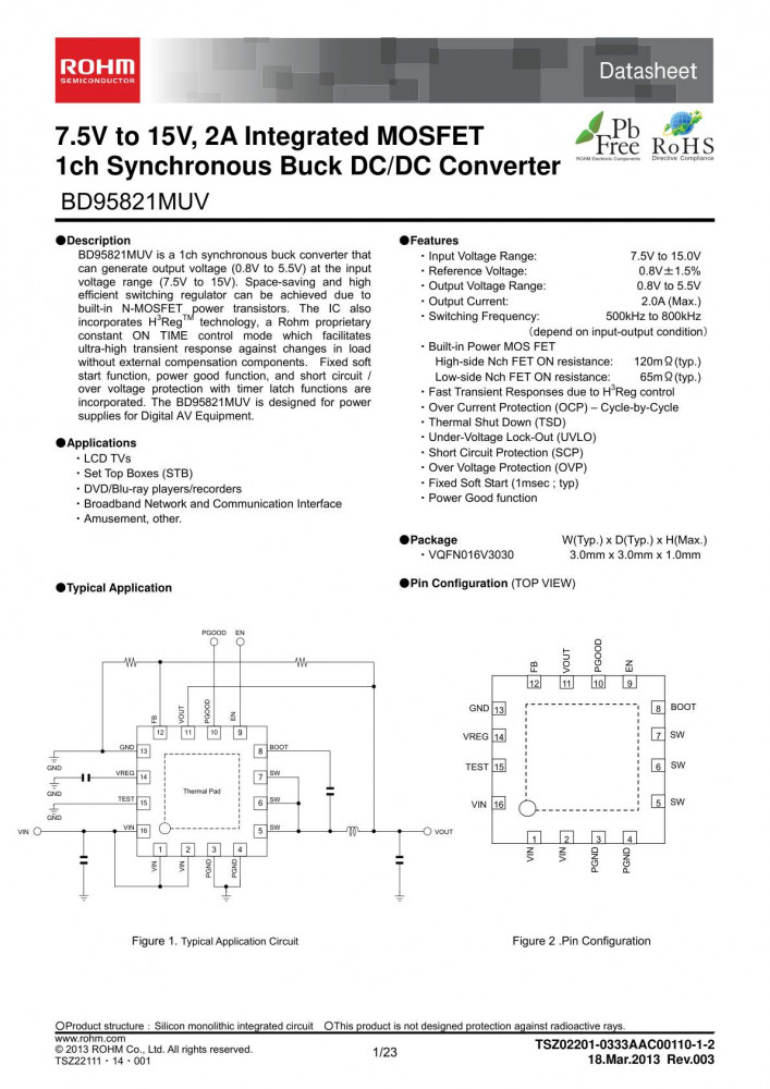 BD95821MUV-E2 datasheet page 1