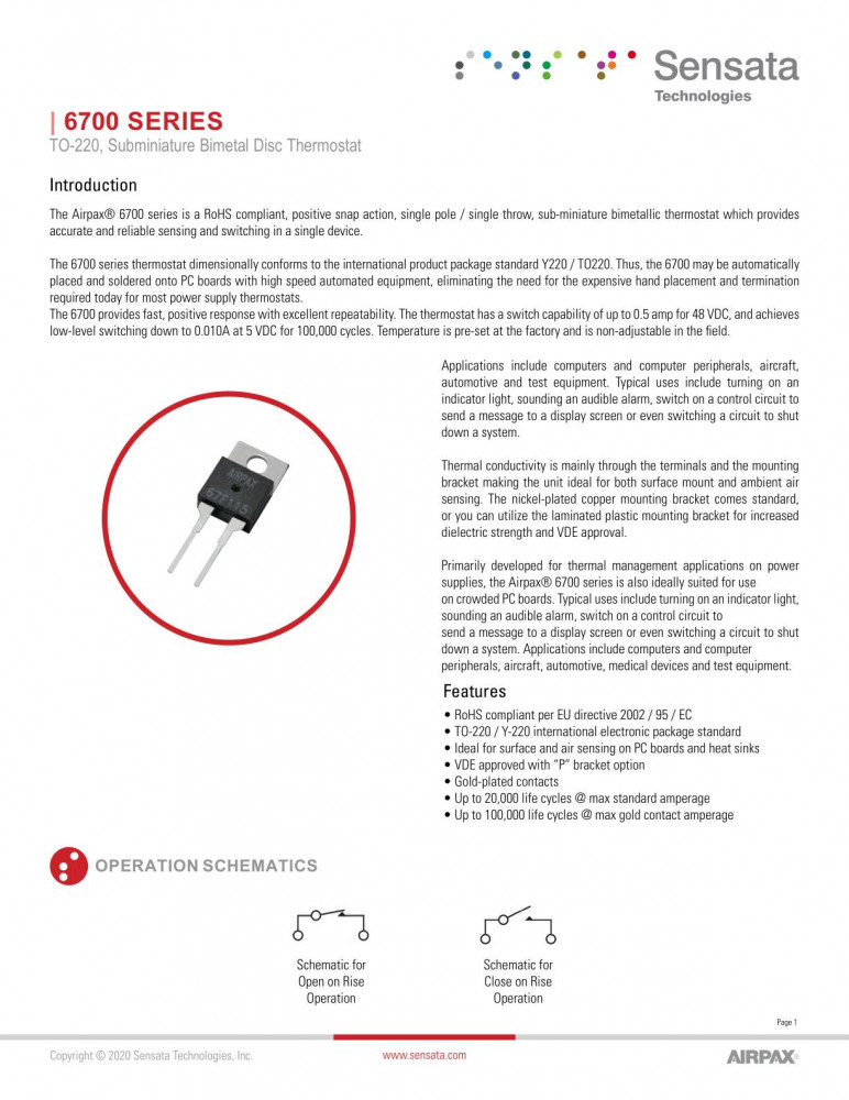 Sensata Airpax 6700 Series datasheet page 1