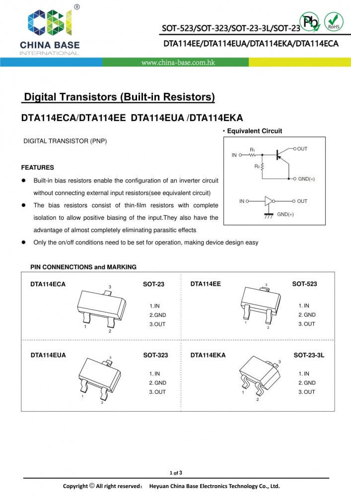 DTA114EUA manufacturer document page 1