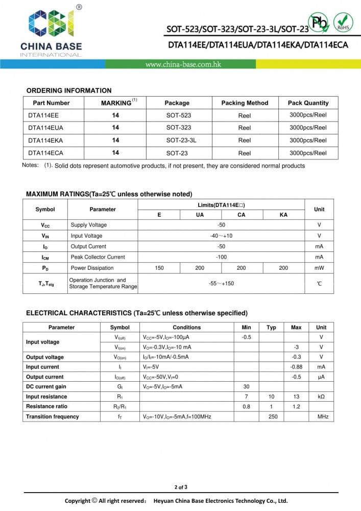 DTA114EUA manufacturer document page 2