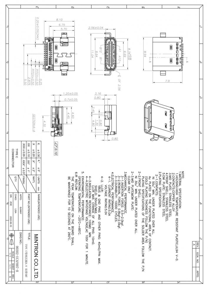 MINTRON 00302-UCAF007-B technical drawing page 1