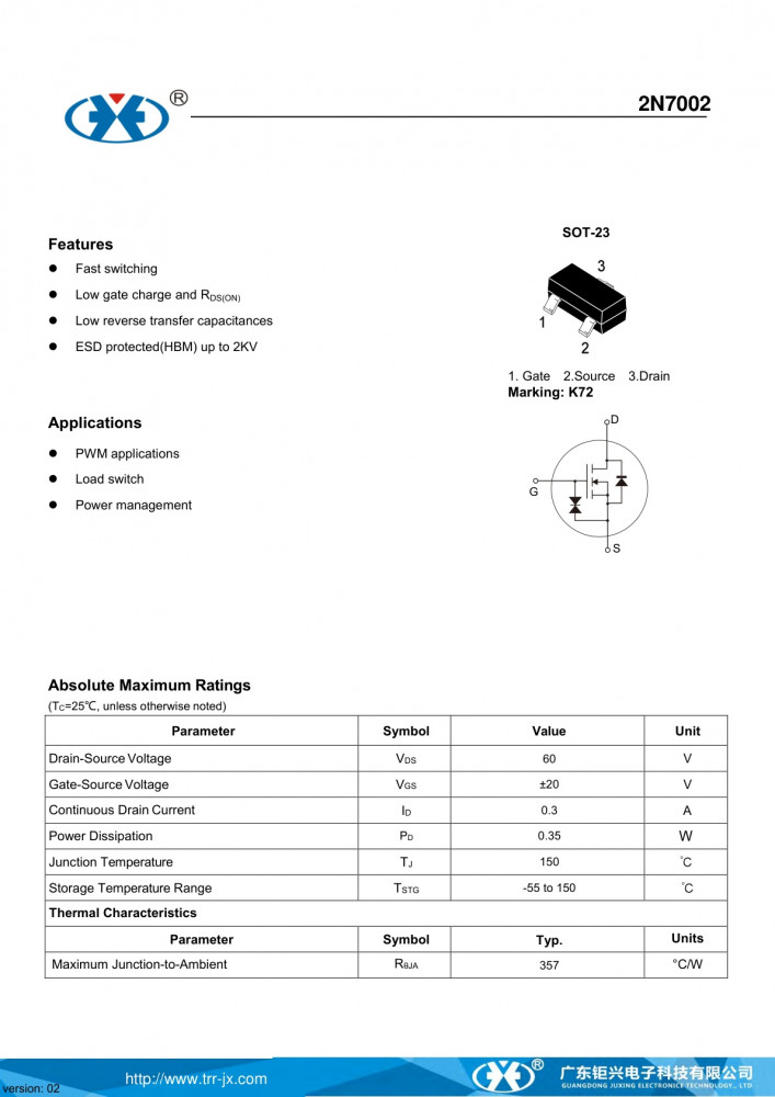 2N7002 K72 datasheet page 1