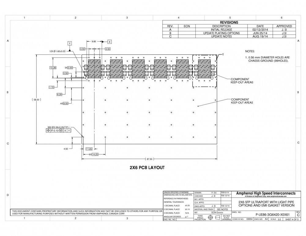 Amphenol UE86-3G6420 PCB layout page