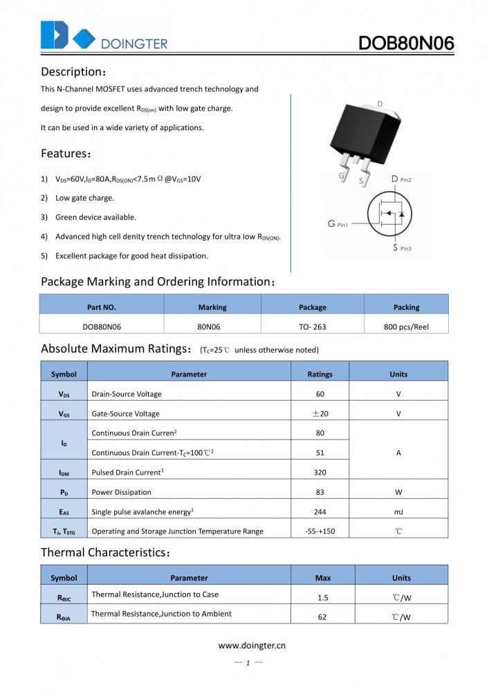 DOB80N06 datasheet page 1