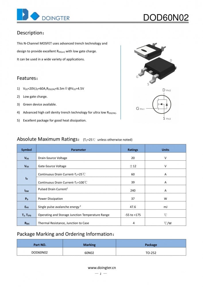 DOD60N02 datasheet page 1