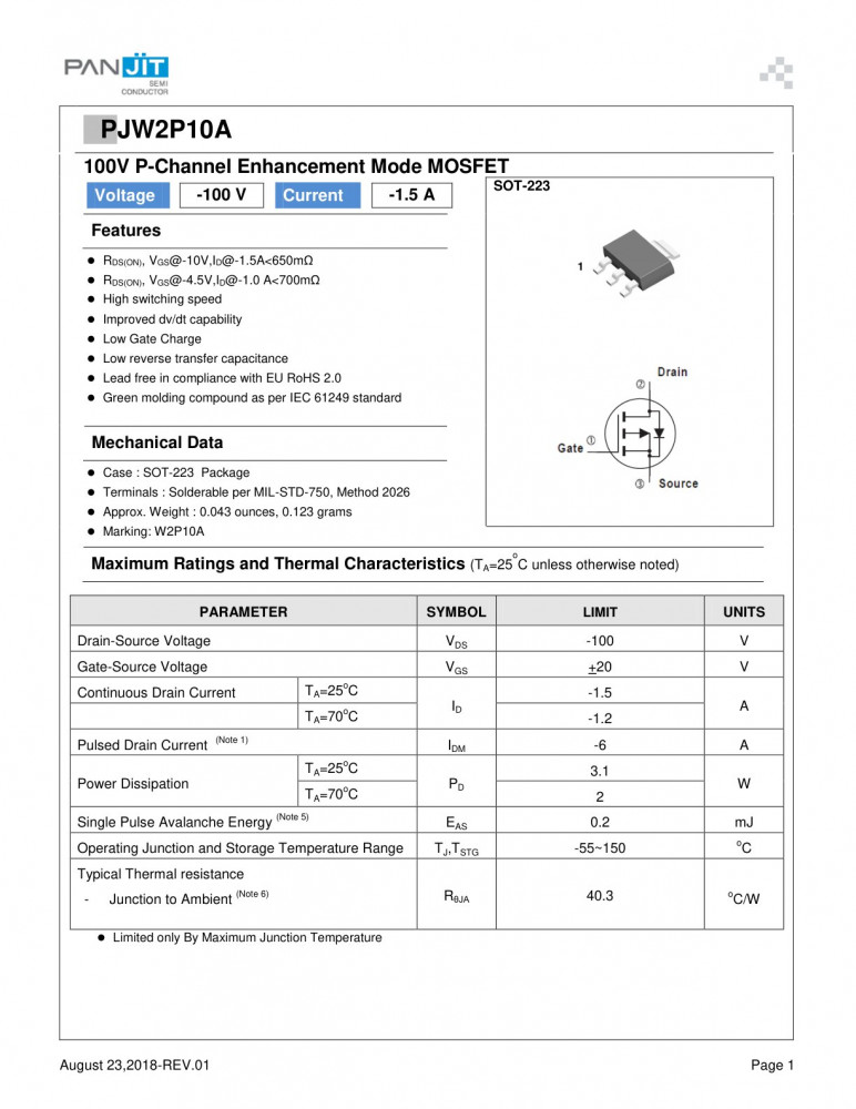 PJW2P10A datasheet page 1