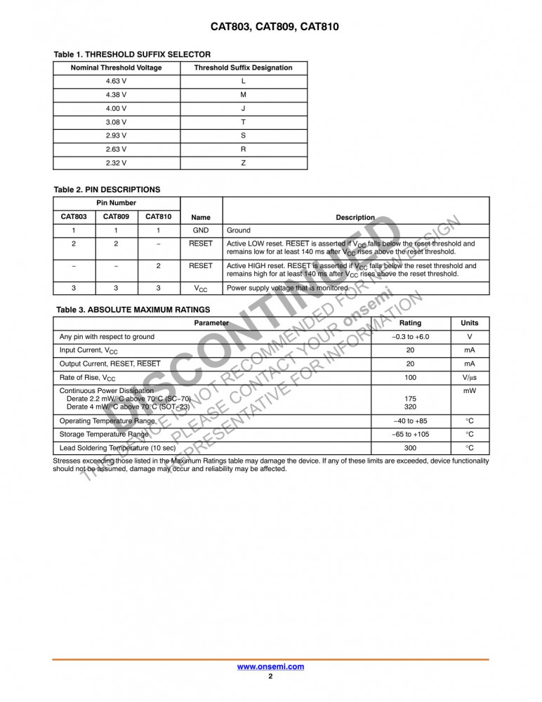 CAT809 datasheet preview, page 2