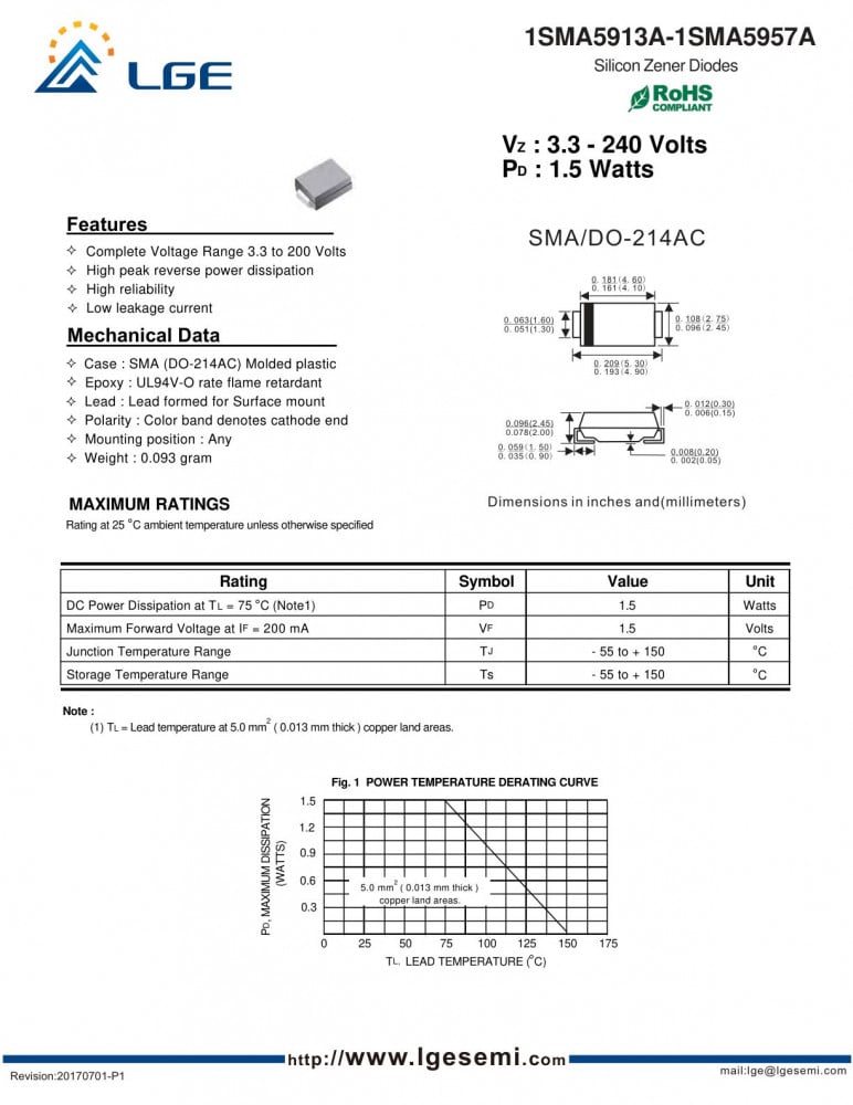 LGE 1SMA5930A datasheet page 1