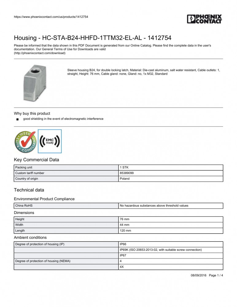 Phoenix Contact 1412754 product document page 1