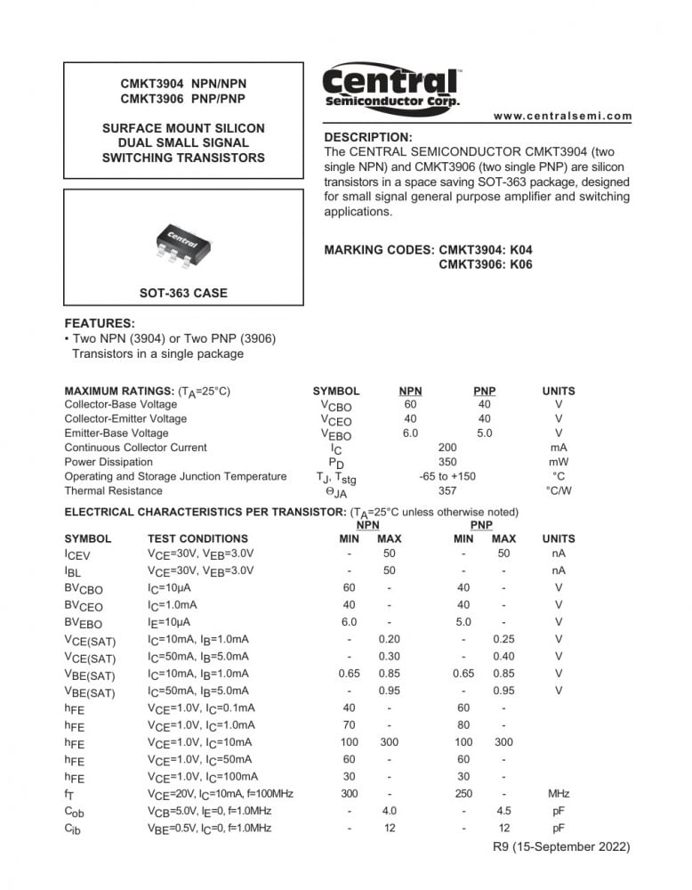CMKT3904 datasheet page 1