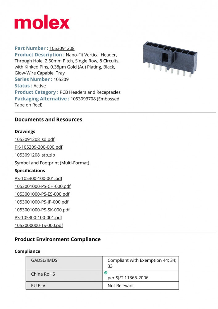 Molex Nano-Fit product specification page 1