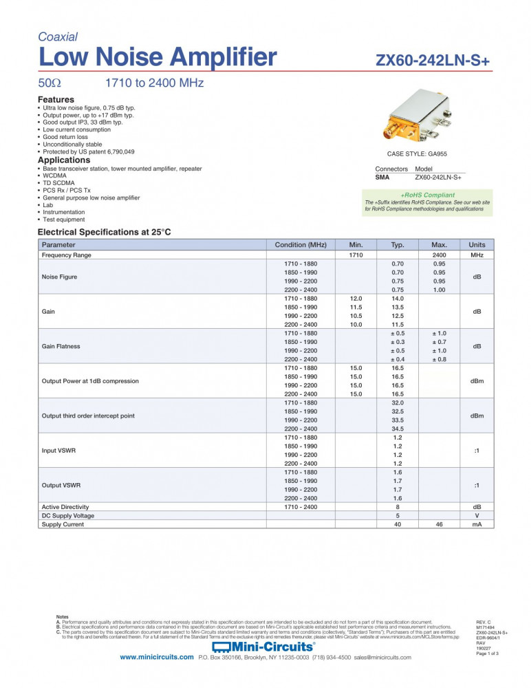 ZX60-242LN-S+ datasheet page 1