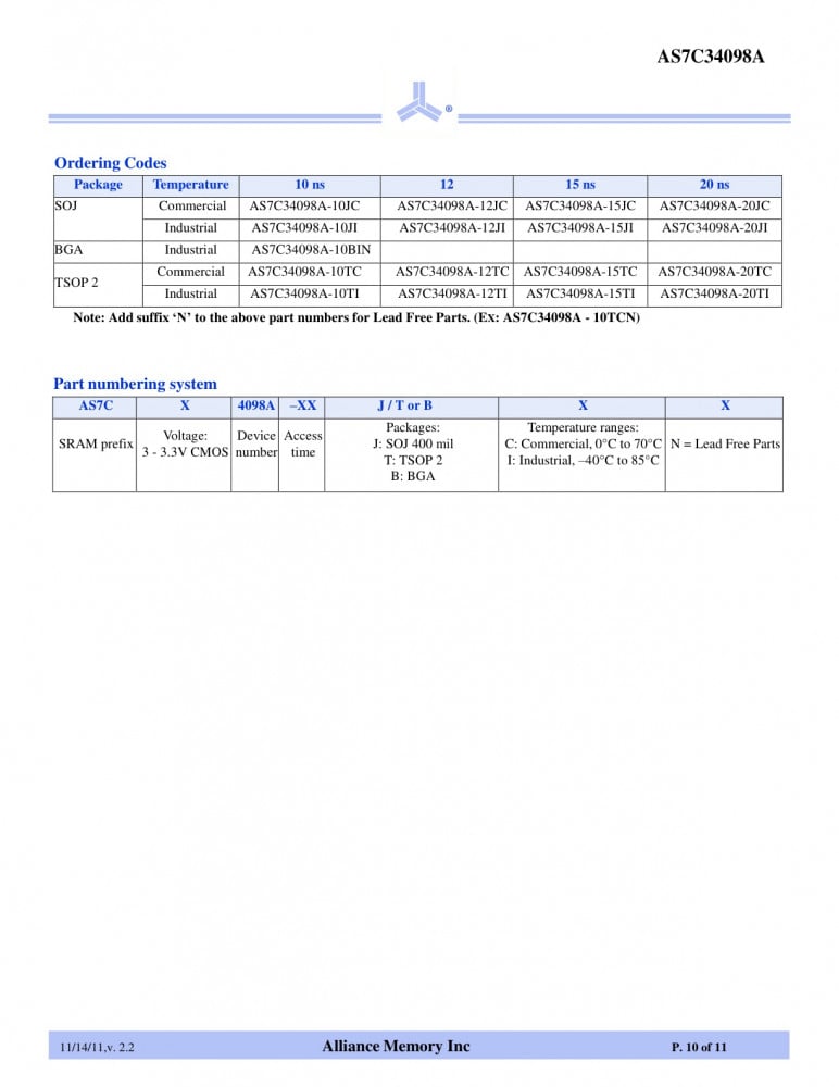 AS7C34098A datasheet page 10