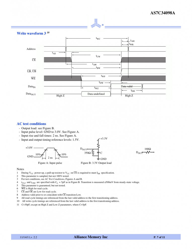 AS7C34098A datasheet page 7