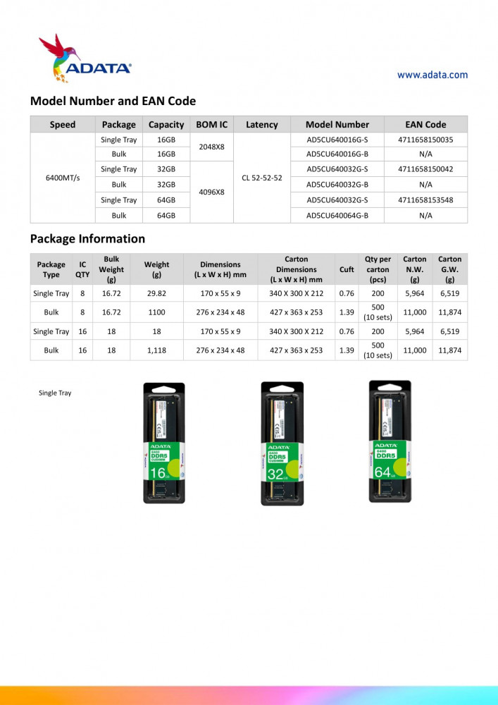 ADATA DDR5 CUDIMM product document, page 2