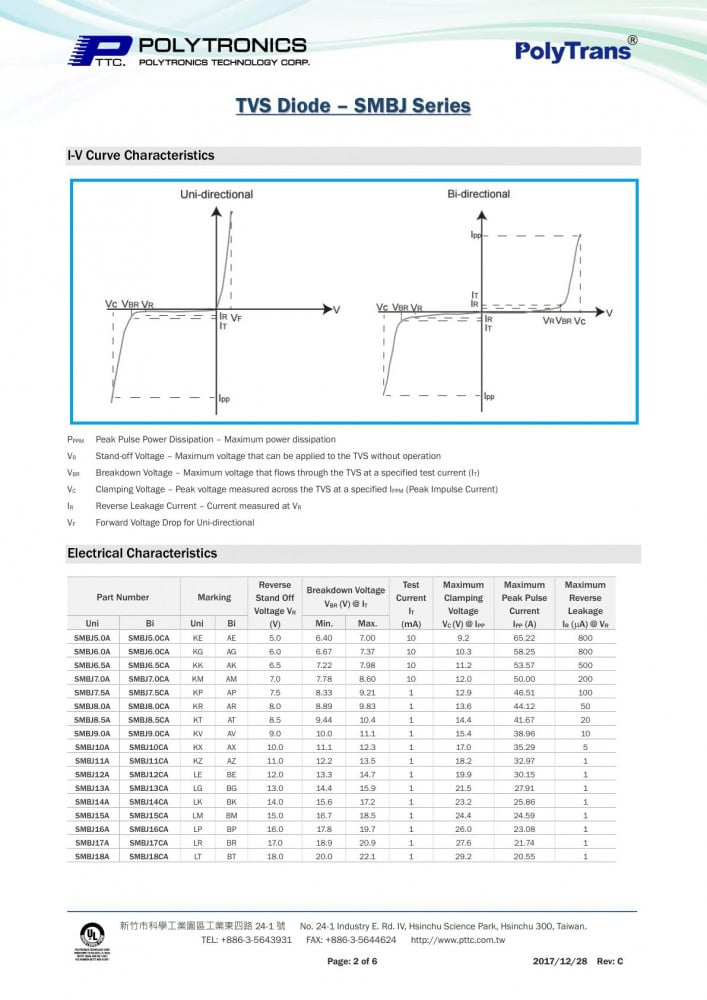 PTTC SMBJ Series datasheet page 2