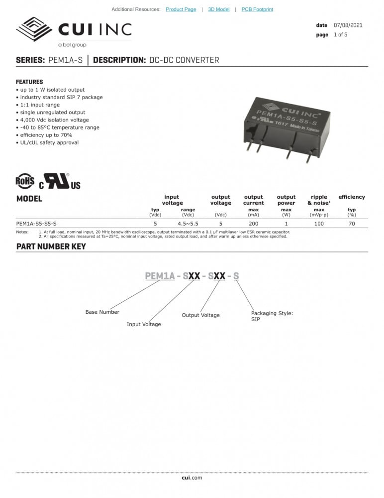 PEM1A-S5-S5-S datasheet page 1