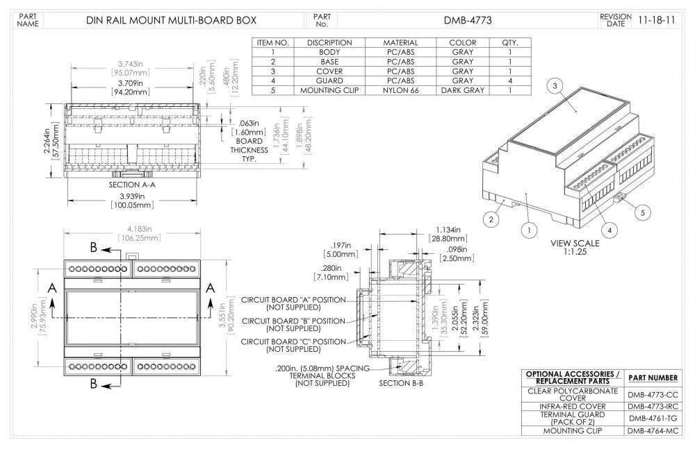 DMB-4773 technical drawing and product documentation, page 1